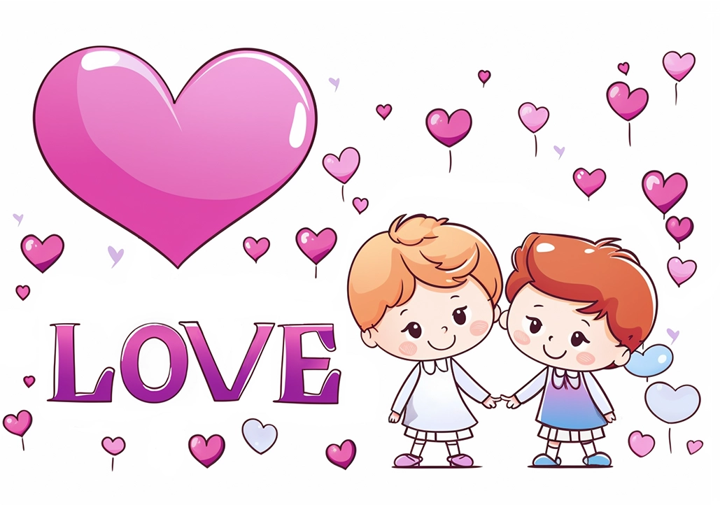 Imagen de unos niños con la palabra LOVE