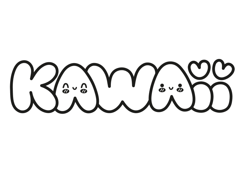 Kawaii word coloring page. Kawaii letters. Kawaii logo.