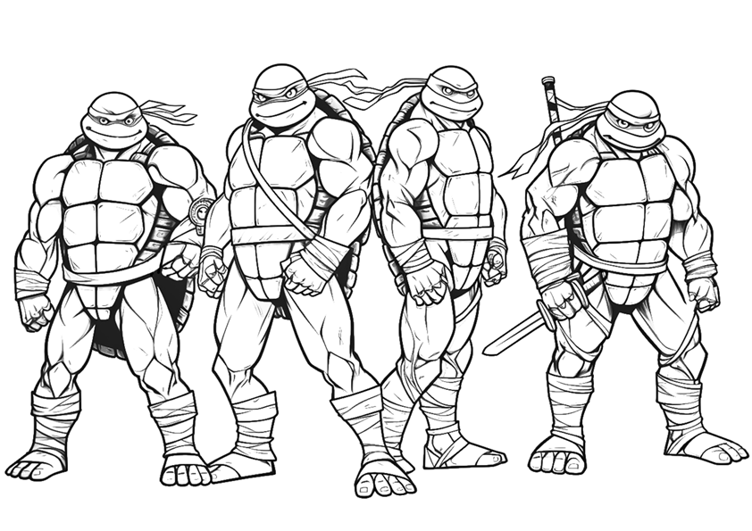 Drawing of the Ninja Turtles to paint.